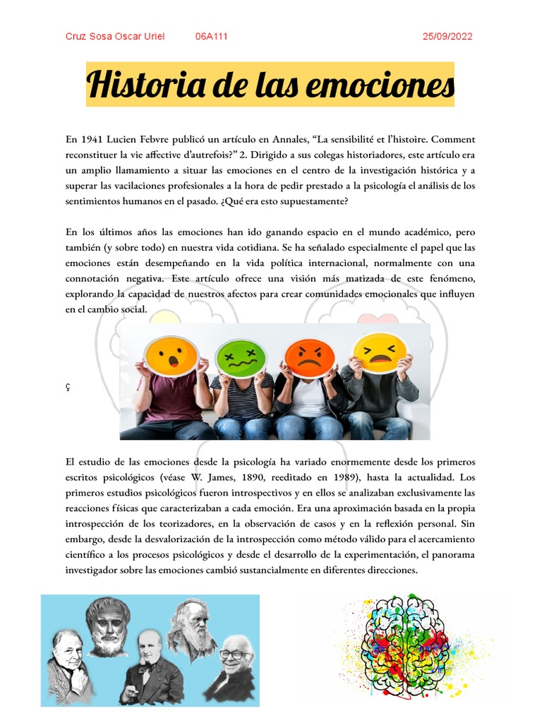 Historia de Las Emociones | PDF | Las emociones | Sicología
