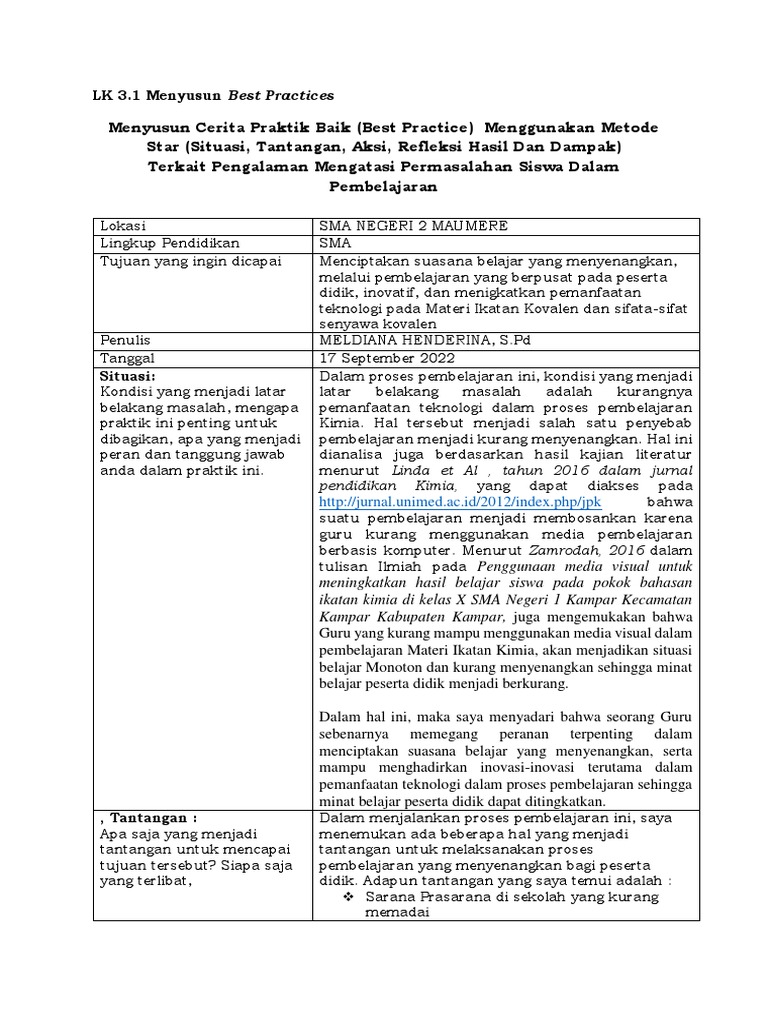Best Practices Pembelajaran Kimia Materi Ikatan Kovalen Berbantukan Media E-Modul | PDF