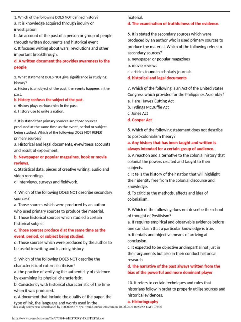 History Pre Test | PDF | Philippines | Primary Sources