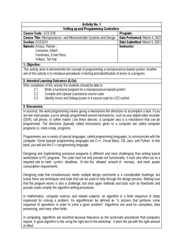 Setting Up And Programming Controllers Pdf Computer Programming Algorithms 