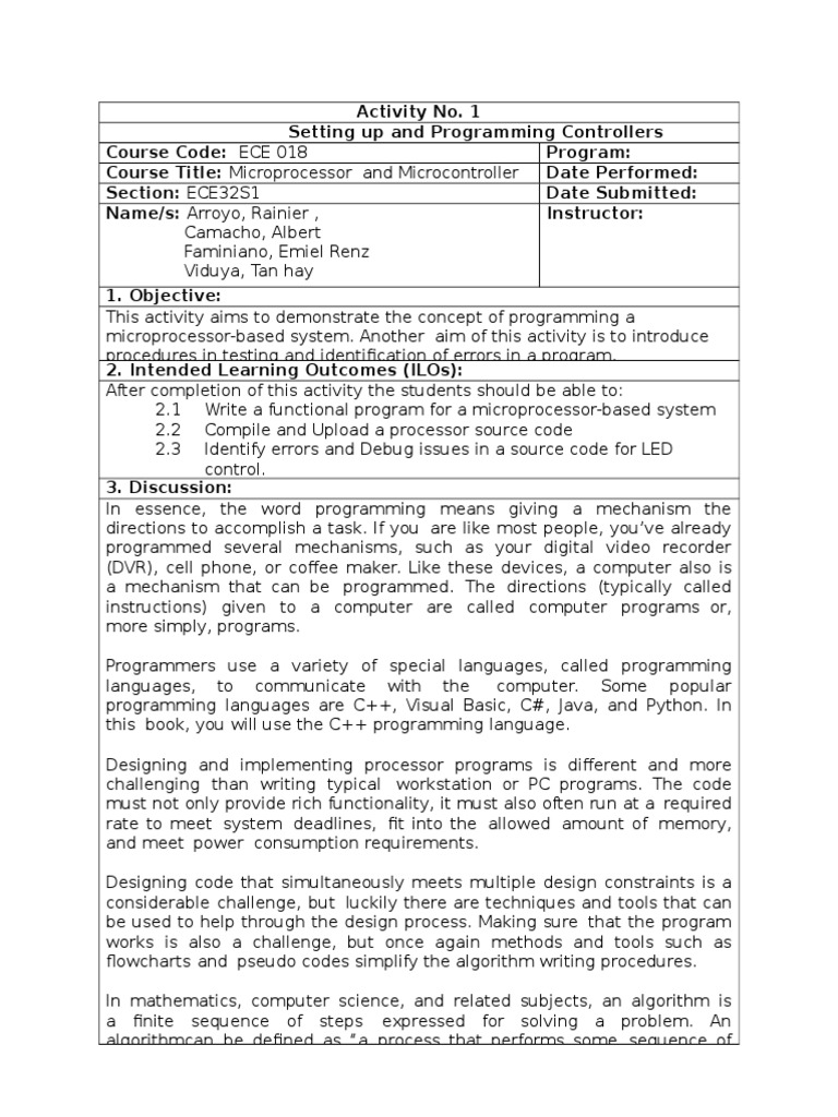 Activity No.1 Setting Up and Programming Controllers | PDF | Computer Programming | Programming