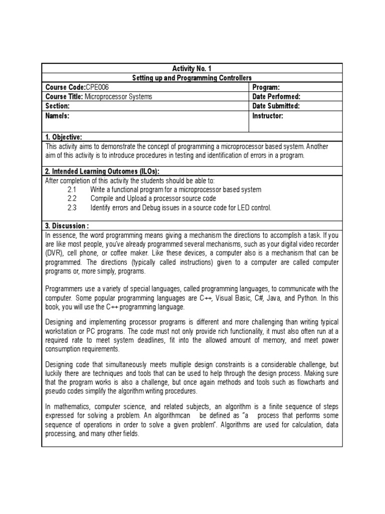 Activity No 1 Setting Up And Programming Controllers 1 Pdf Computer Programming Programming 