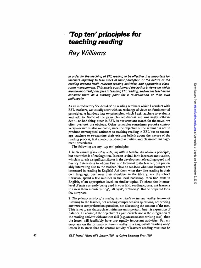 Top Ten Principles For Teaching Reading | PDF | Learning | Reading ...