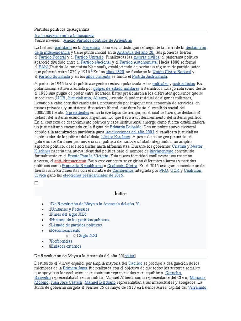 Partidos Políticos de Argentina | PDF | Argentina | Gobierno