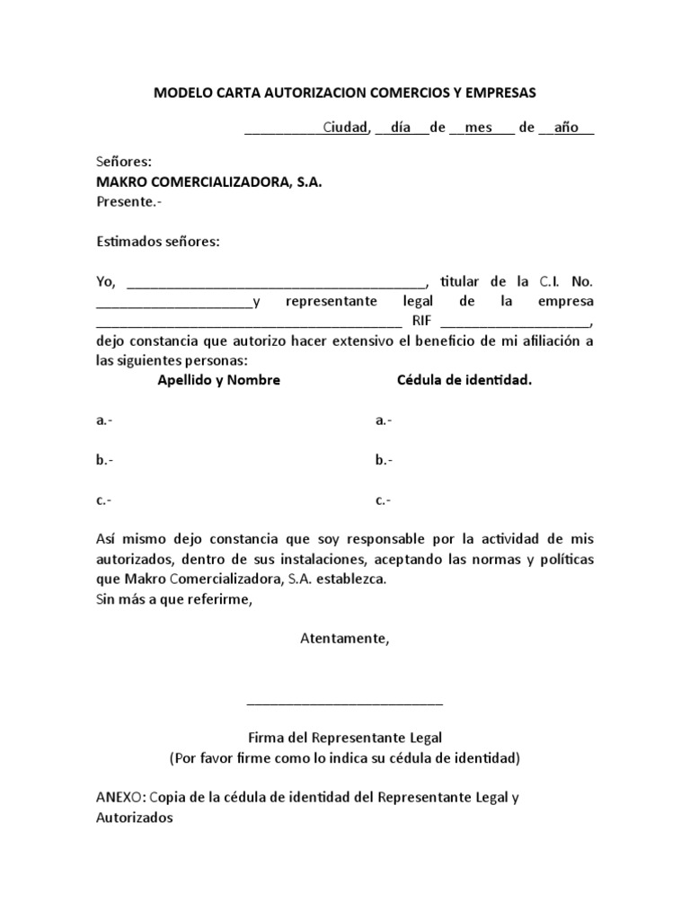 Carta De Autorizacion Formatos Y Formularios
