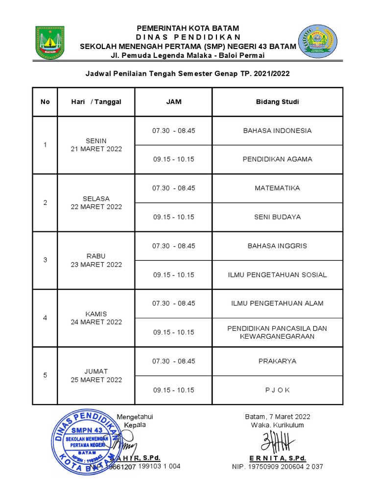 Jadwal PTS Genap 2022 | PDF