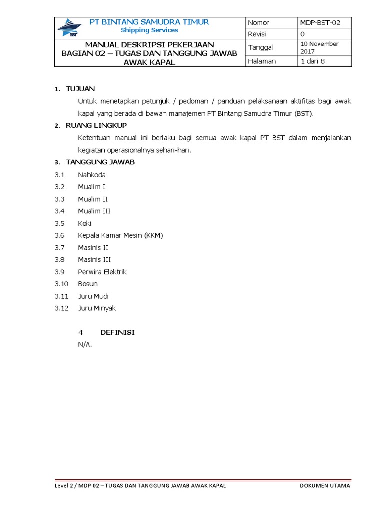 MDP-BST-02 Tugas Dan Tanggung Jawab Awak Kapal | PDF