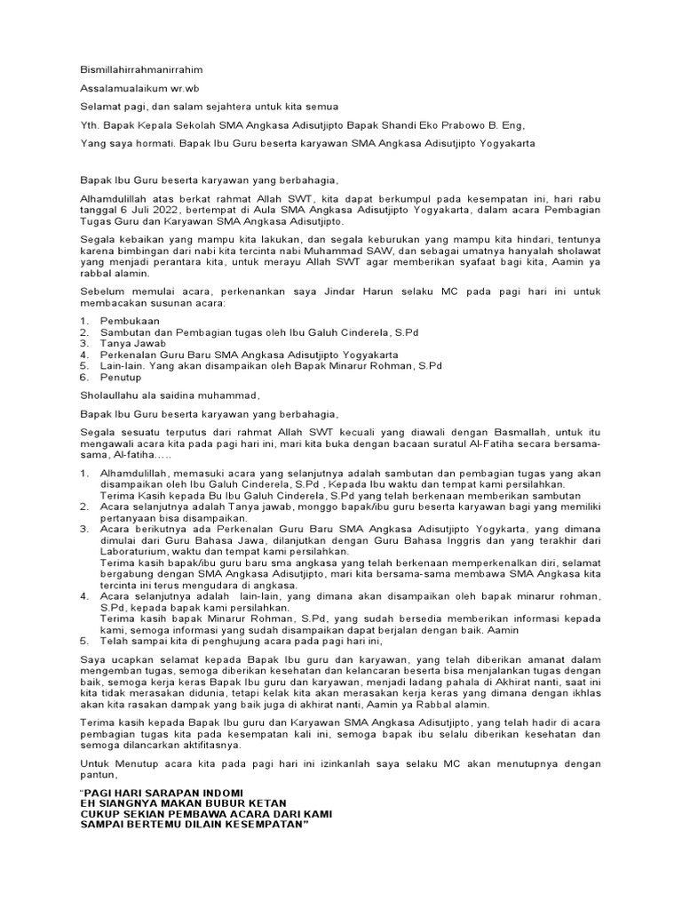 Teks MC Acara Pembagian Tugas | PDF