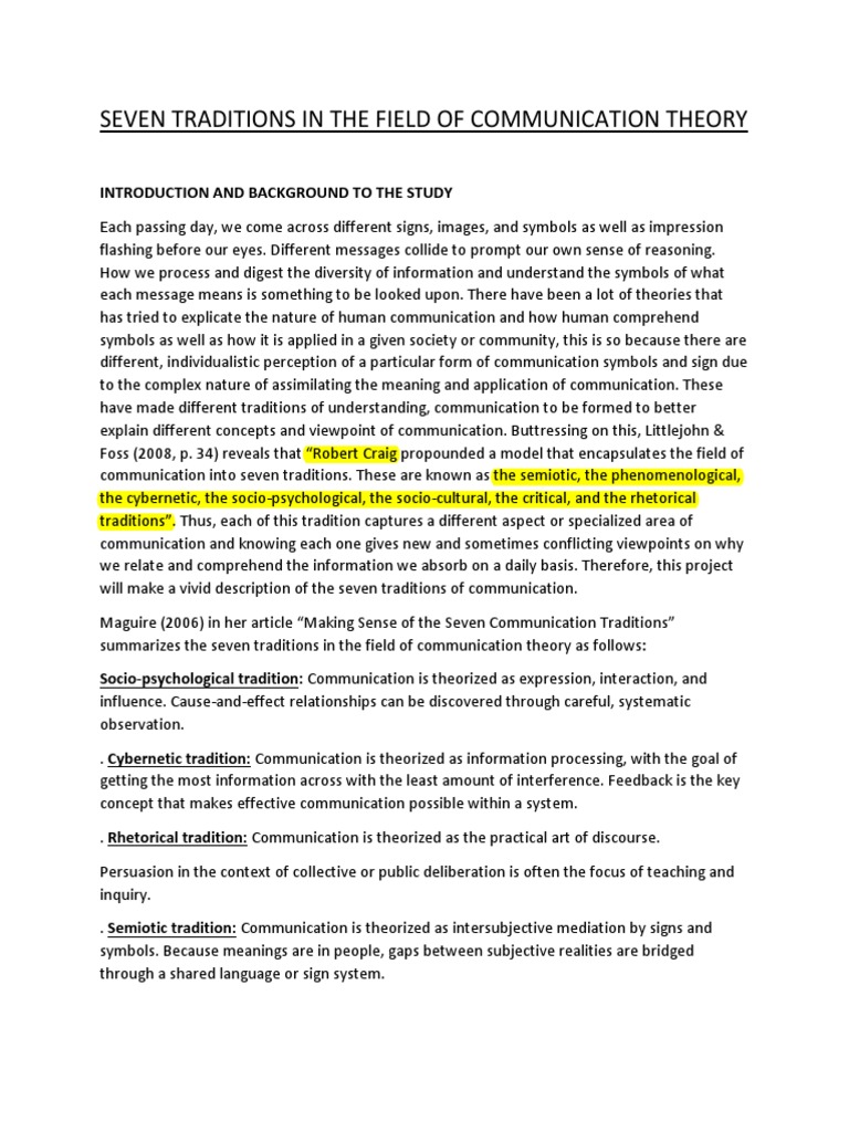 Seven Traditions in The Field of Communication Theory | PDF ...