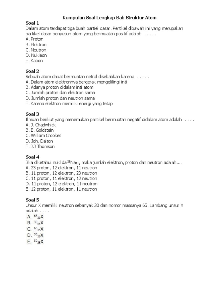 Soal Latihan Struktur Atom I | PDF | Sains & Matematika