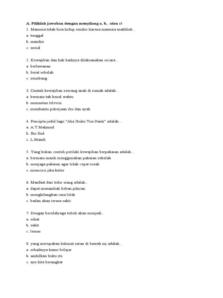 Soal Kelas 3 Tema 4 Sub Tema 1 | PDF