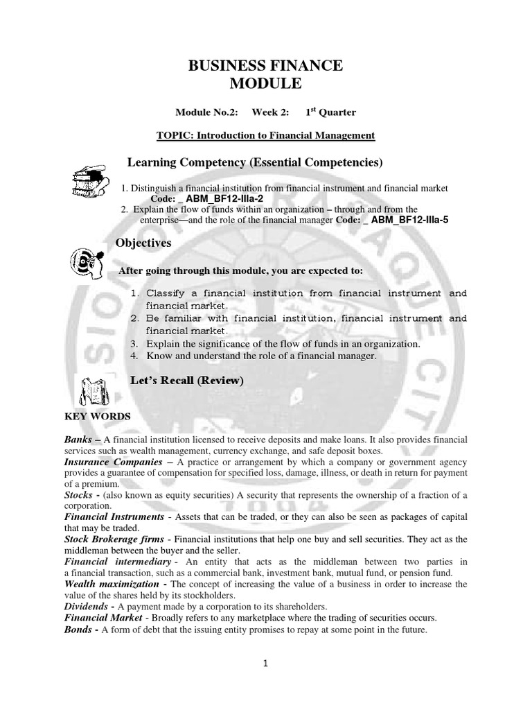Business Finance: Learning Competency (Essential Competencies) | PDF