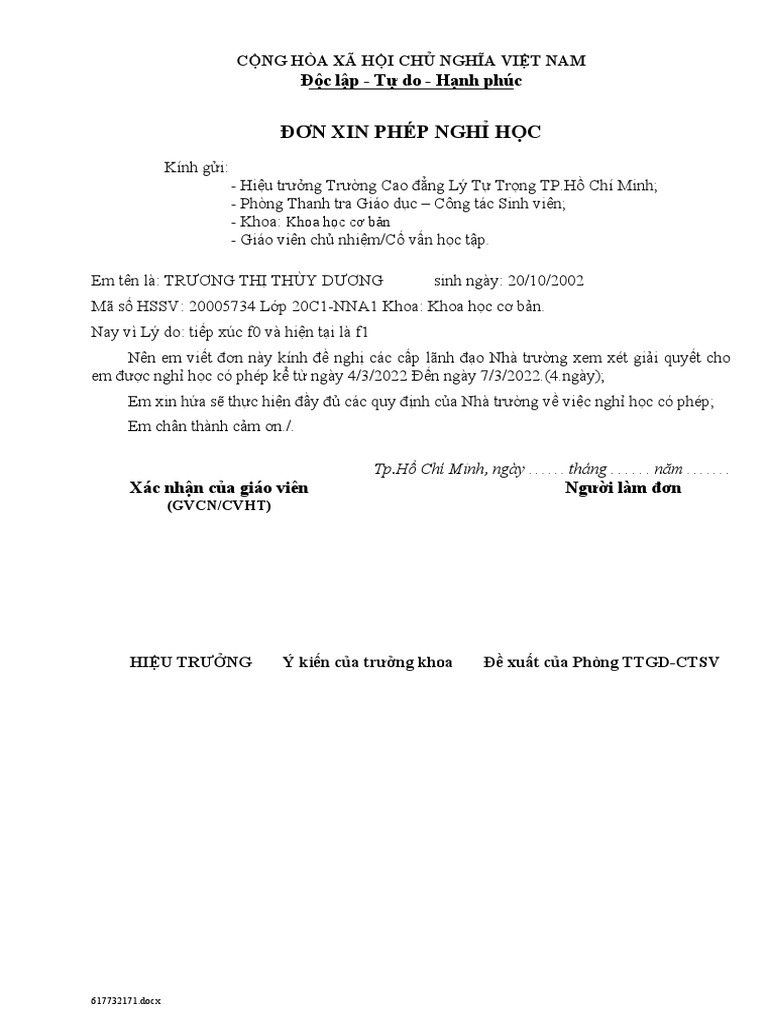 Don Xin Phep Nghi Hoc | PDF