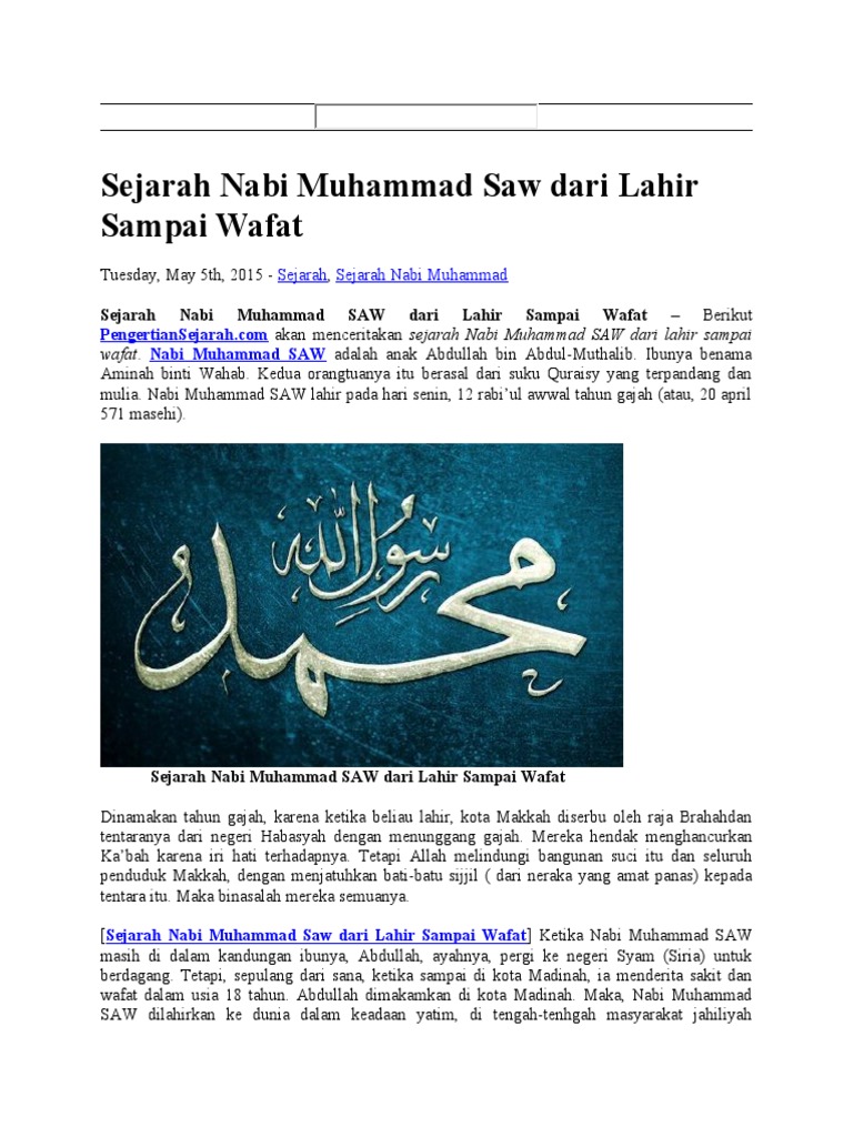 Sejarah Nabi Muhammad Saw Dari Lahir Sampai Wafat | PDF
