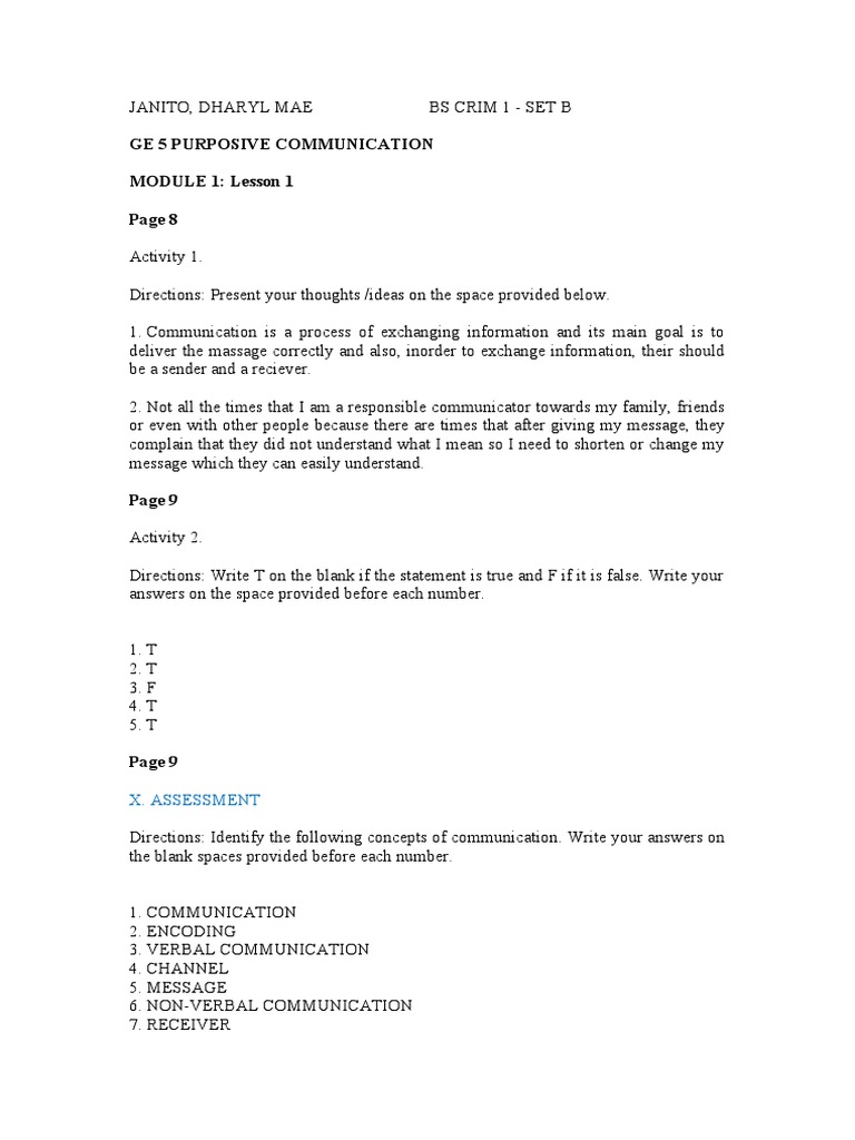 GE 5 PURPOSIVE COMMUNICATION Answers DHARYL | PDF