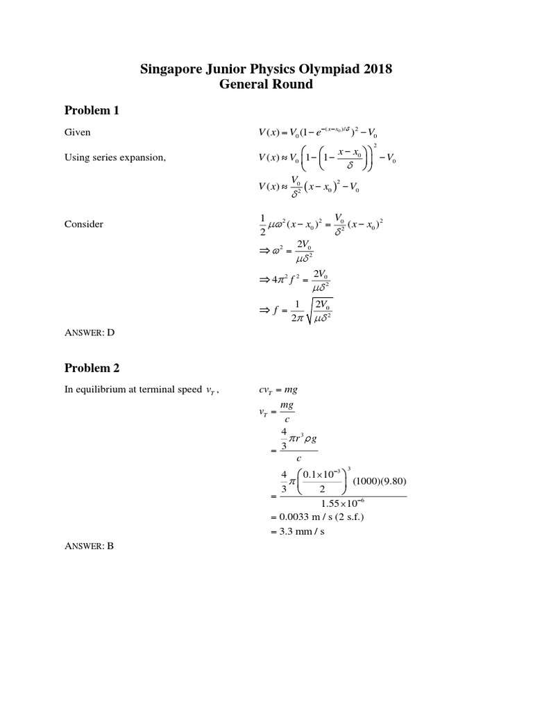 SJPO 2018 General Round - Answer Guide | PDF | Waves | Force