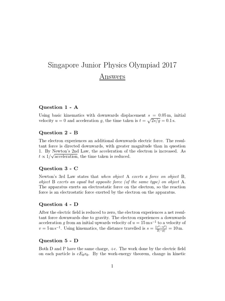 SJPO 2017 General Round - Answer Guide | Download Free PDF | Momentum ...