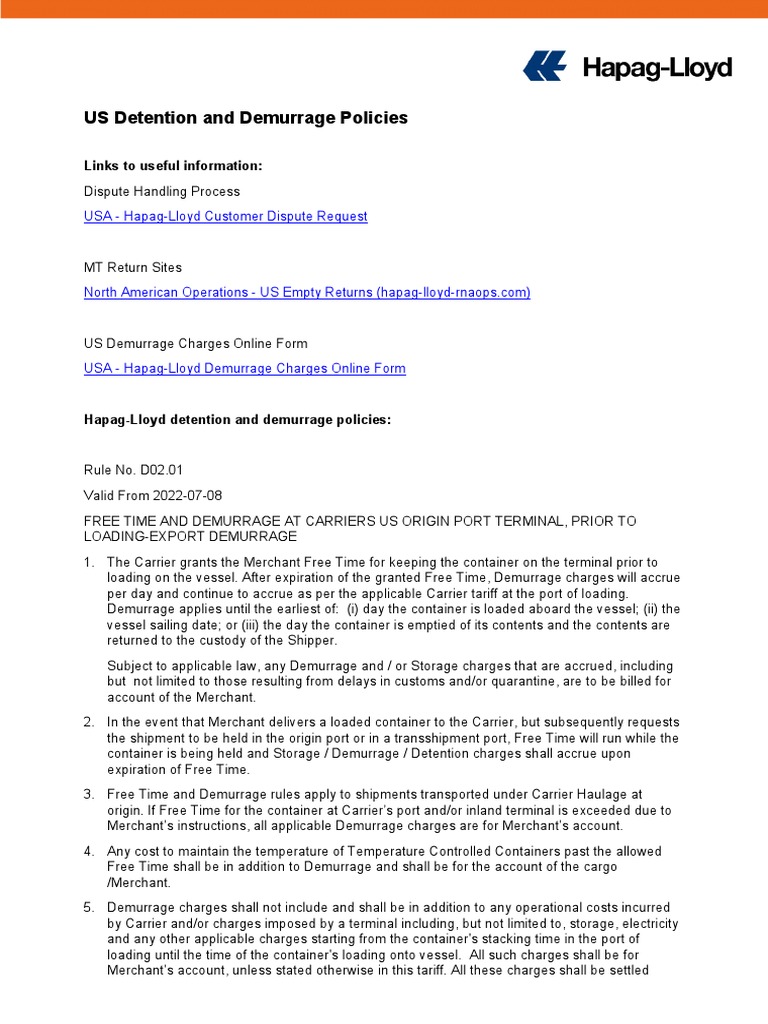 US Detention and Demurrage Policies | PDF | Bill Of Lading | Cargo