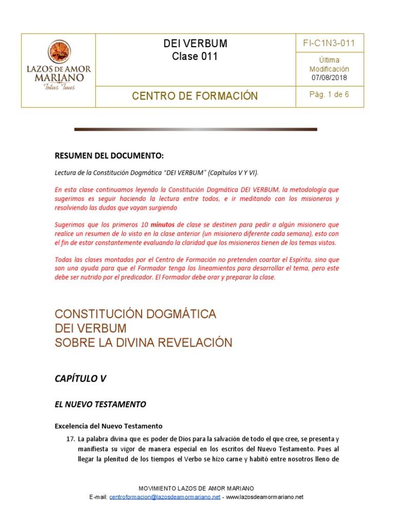Estudio de "Dei Verbum": Capítulos V y VI | PDF | Iglesia Católica | Jesús