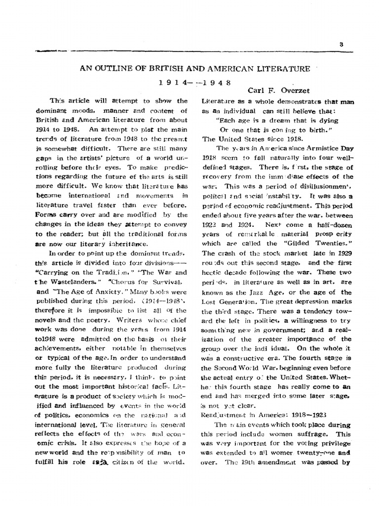 An Outline of British and American Literature | PDF