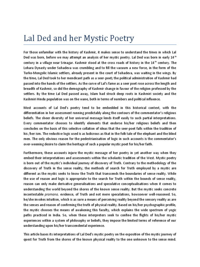 Lal Dedandher Mystic Poetry | PDF | Mysticism | Reason