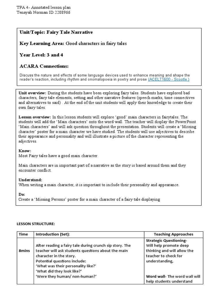 Tpa 4 Annotated Lesson Plan | PDF | Lesson Plan | Teachers