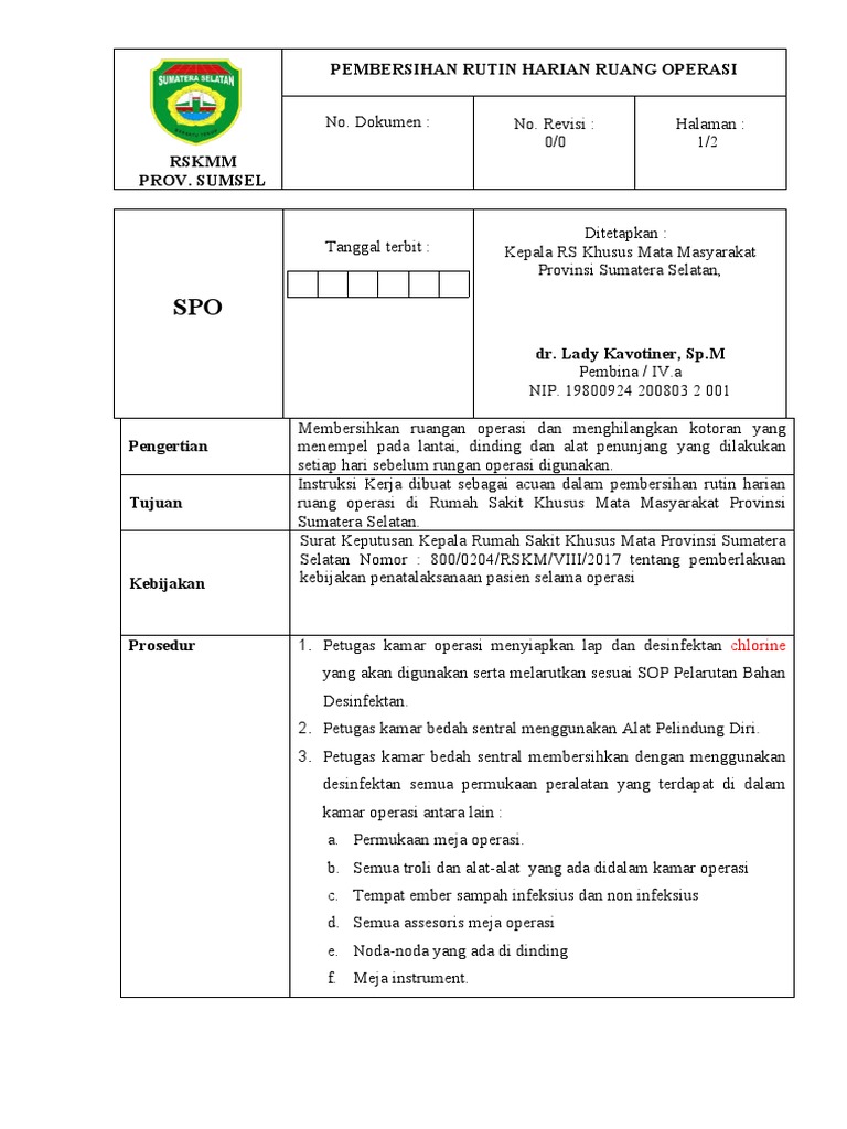 Sop Pembersihan Ruang Ok | PDF