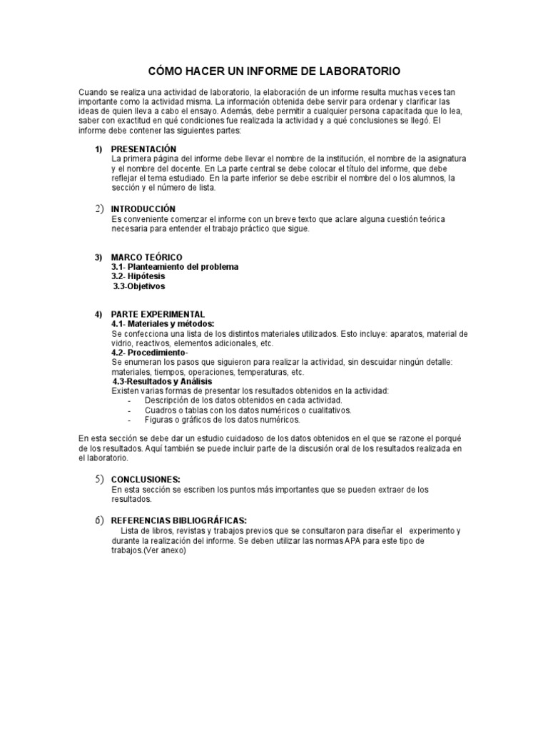 Como Hacer Un Informe de Laboratorio
