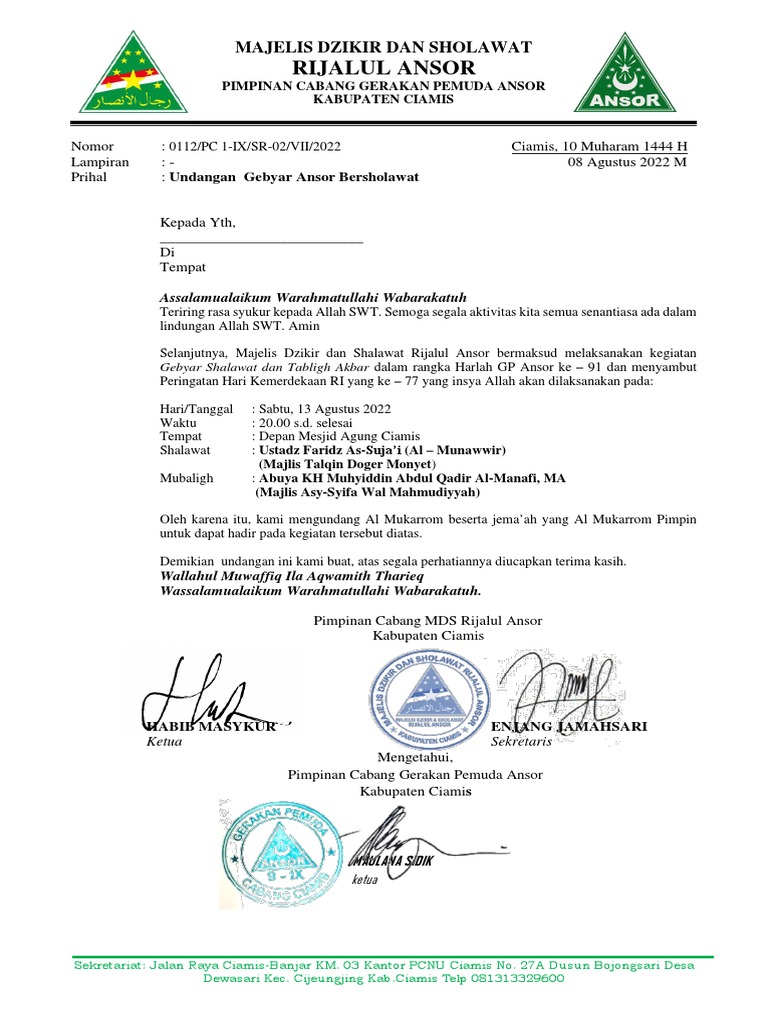 Undangan Gebyar Shalawat Ciamis | PDF