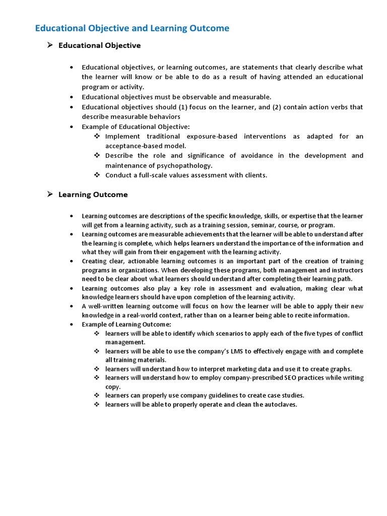 Educational Objective and Learning Outcome | PDF