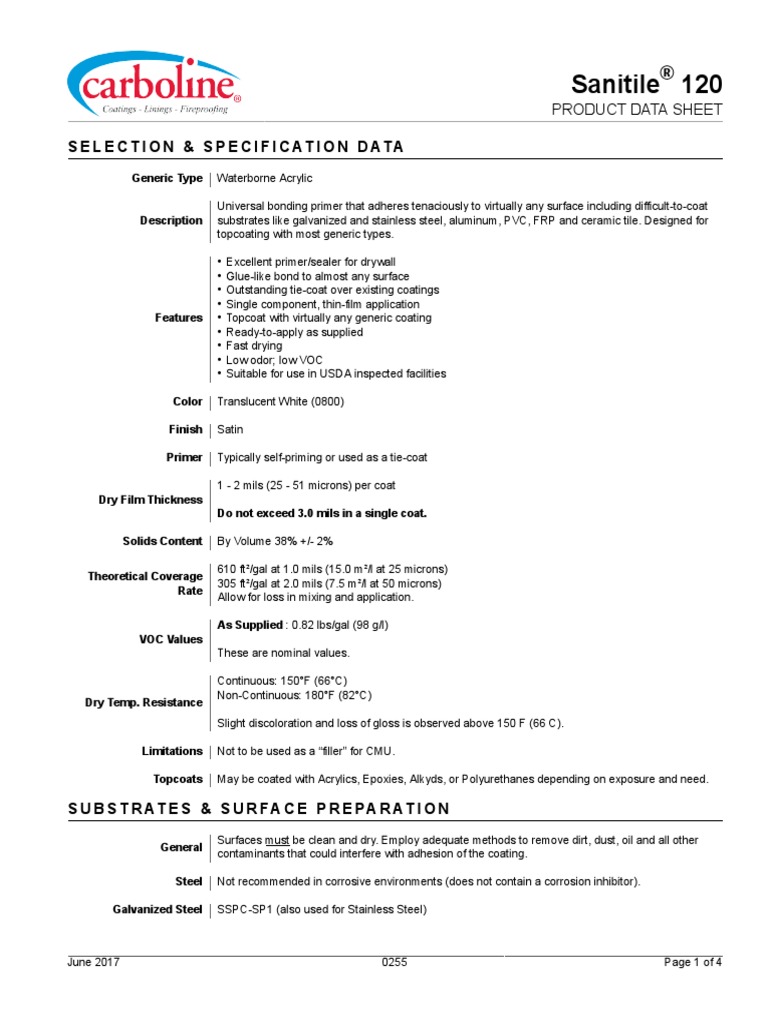 Sanitile 120 PDS | PDF | Materials | Chemistry