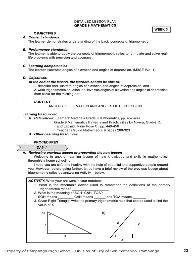 Math 9 - Q4 - WEEK 3 | Download Free PDF | Trigonometry | Triangle