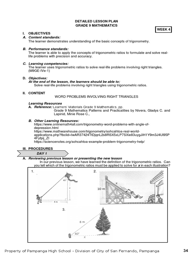 Math 9 - Q4 - WEEK 4 | PDF | Trigonometry | Triangle