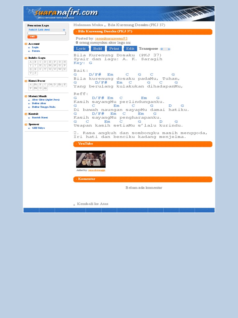 Bila Kurenung Dosaku (PKJ 37) - Indonesian Christian Lyrics and Chords | PDF