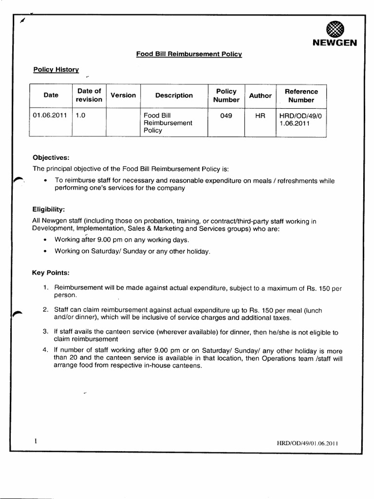 Food Reimbursement | PDF