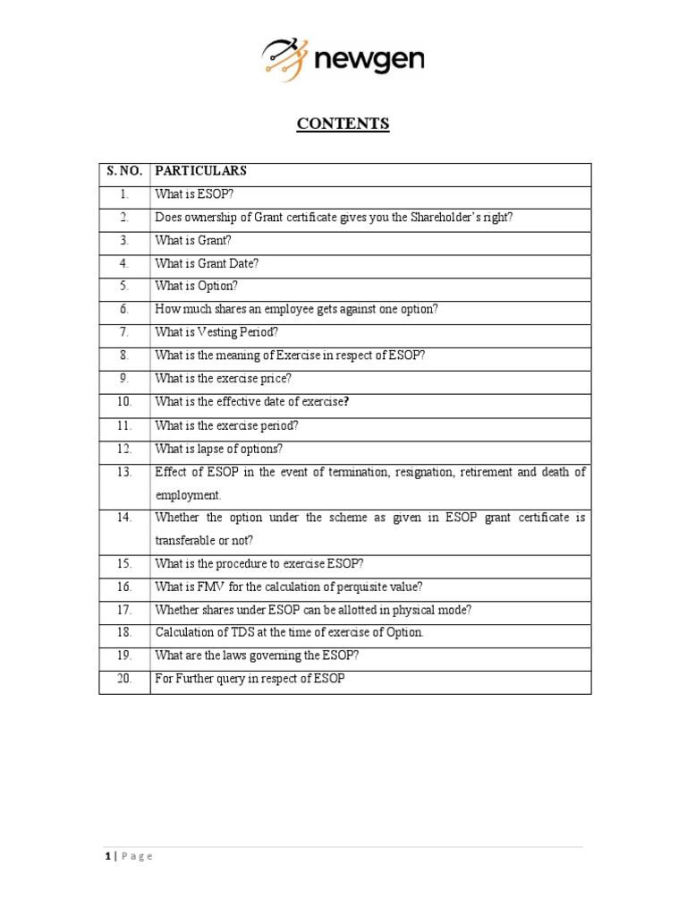 FAQ On ESOP | PDF | Employee Stock Option | Option (Finance)