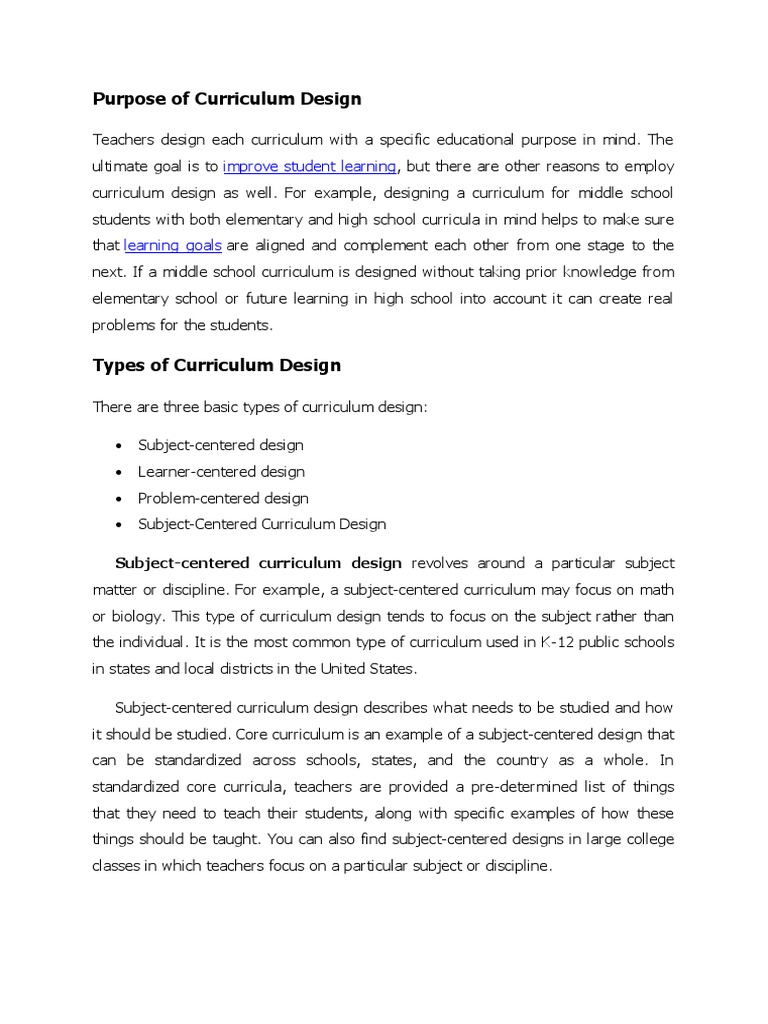 Types of Curriculum Design Explained | PDF | Curriculum | Philosophy Of ...