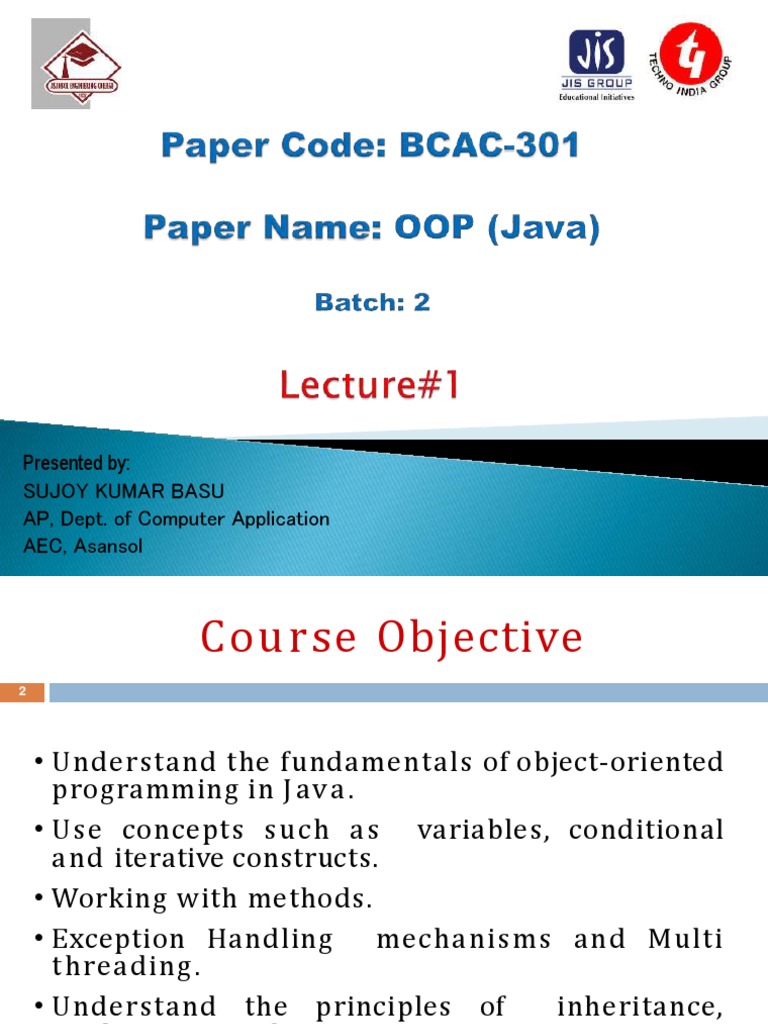 BCAC-301 - Lecture 1 | PDF | Object Oriented Programming | Class ...