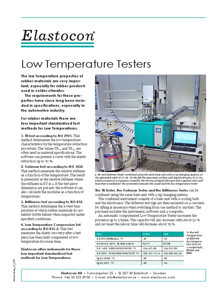 Elastocon Low Temp Testers | PDF | Cryogenics | Refrigerator