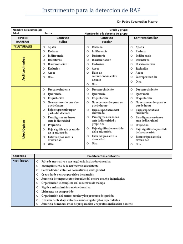 Instrumento Para La Detección De Barreras Pedro Covarrubias Pdf