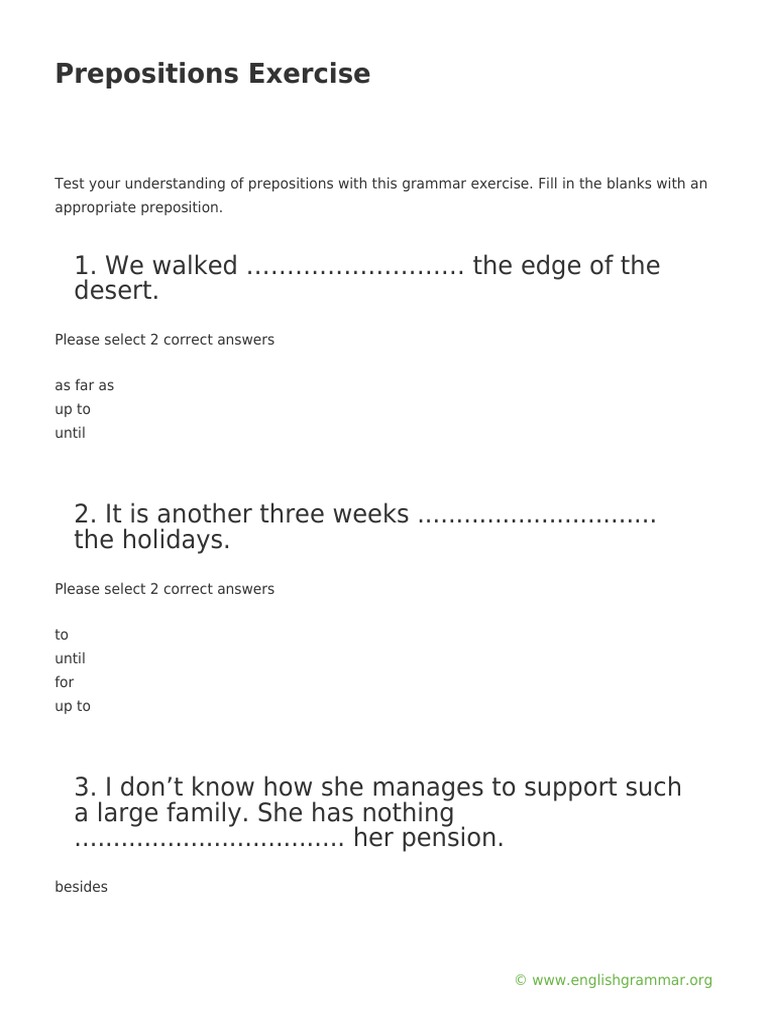 Prepositions Exercise | PDF | Linguistics