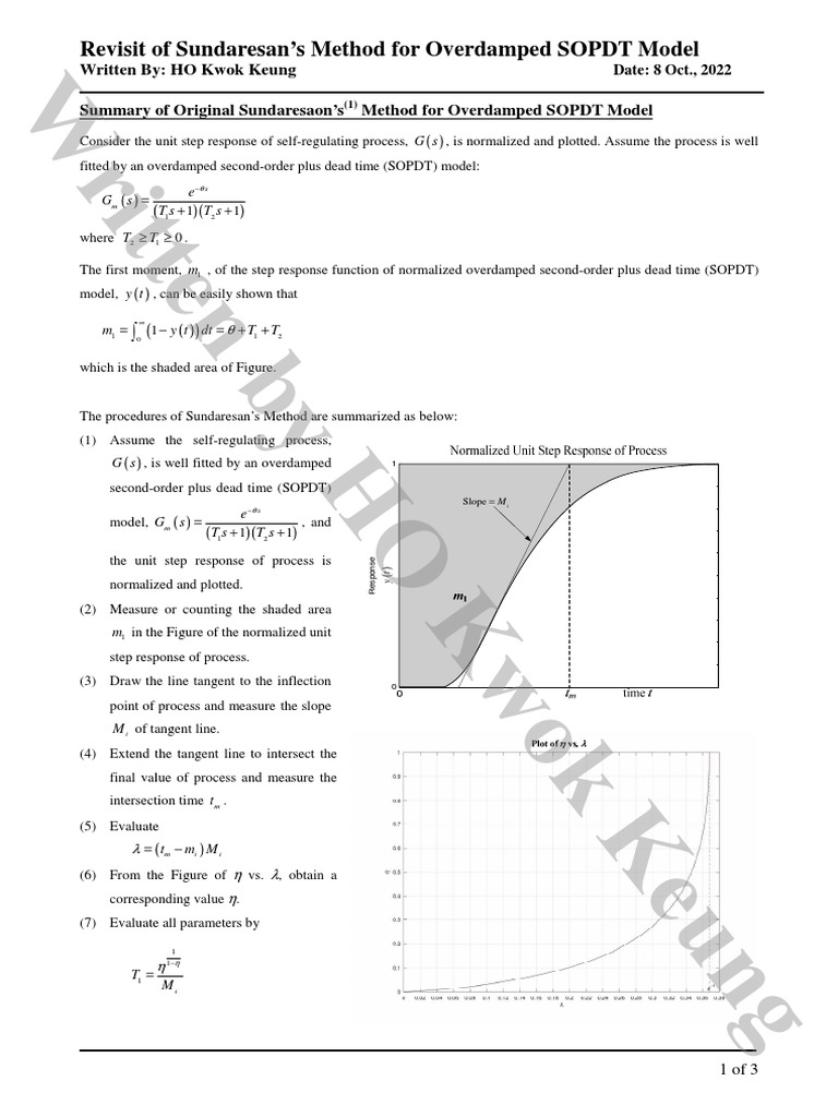 Revisit of Sundaresan's Method For Overdamped Second-Order Plus Dead Time Model | PDF | Tangent ...