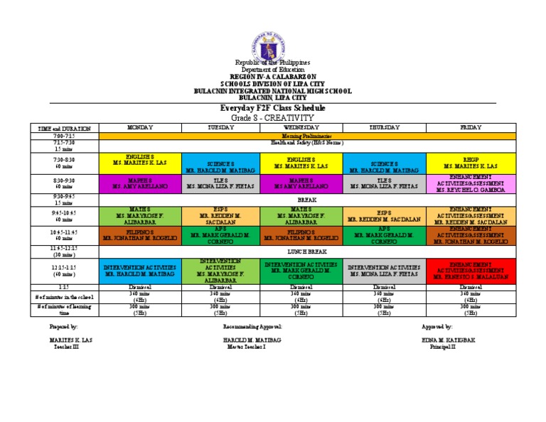 f2f class schedule | PDF