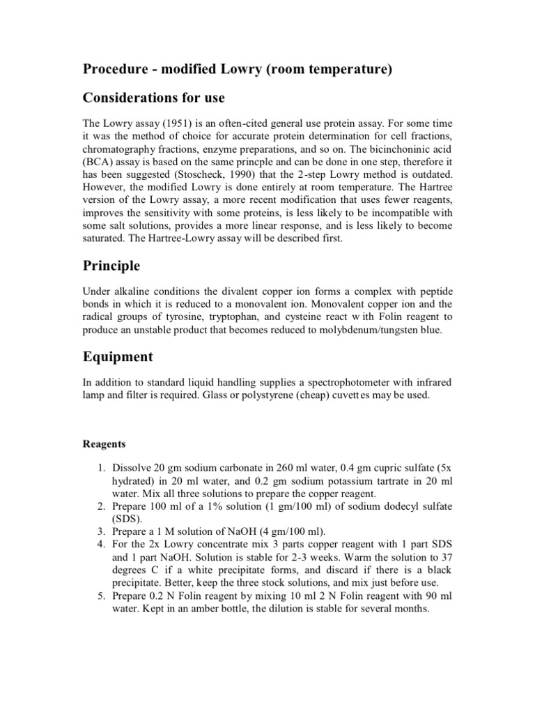 Modified Lowry Method | PDF