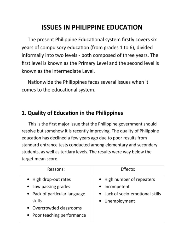 Issues in Philippine Education | PDF | Human Capital Flight | Teachers