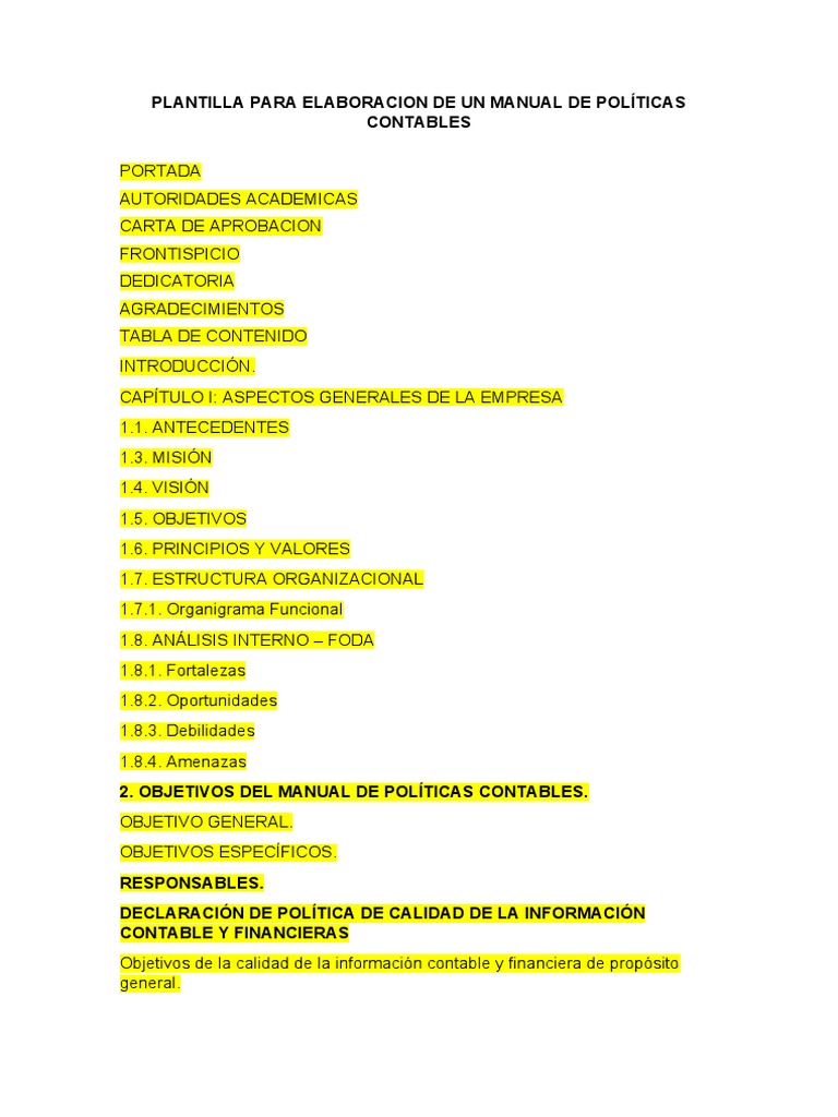 Plantilla para Elaboracion de Un Manual de Políticas Contables | PDF ...