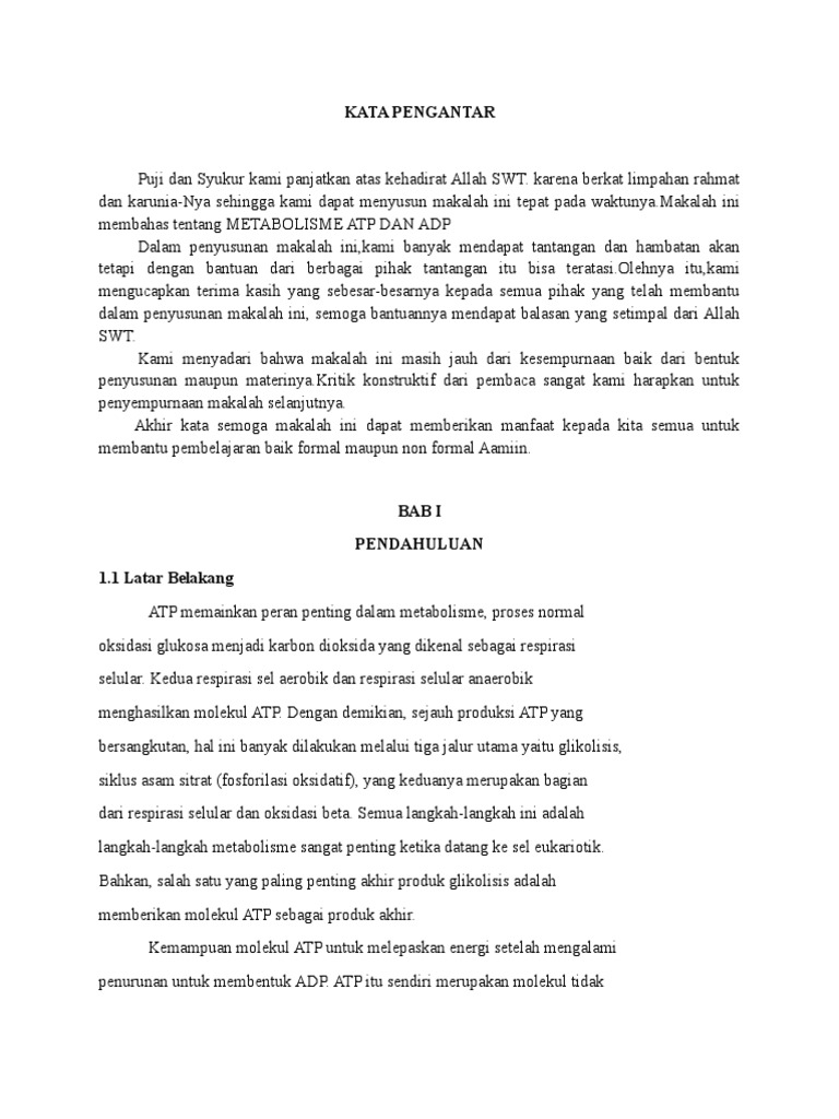 Metabolisme ATP dan ADP | PDF
