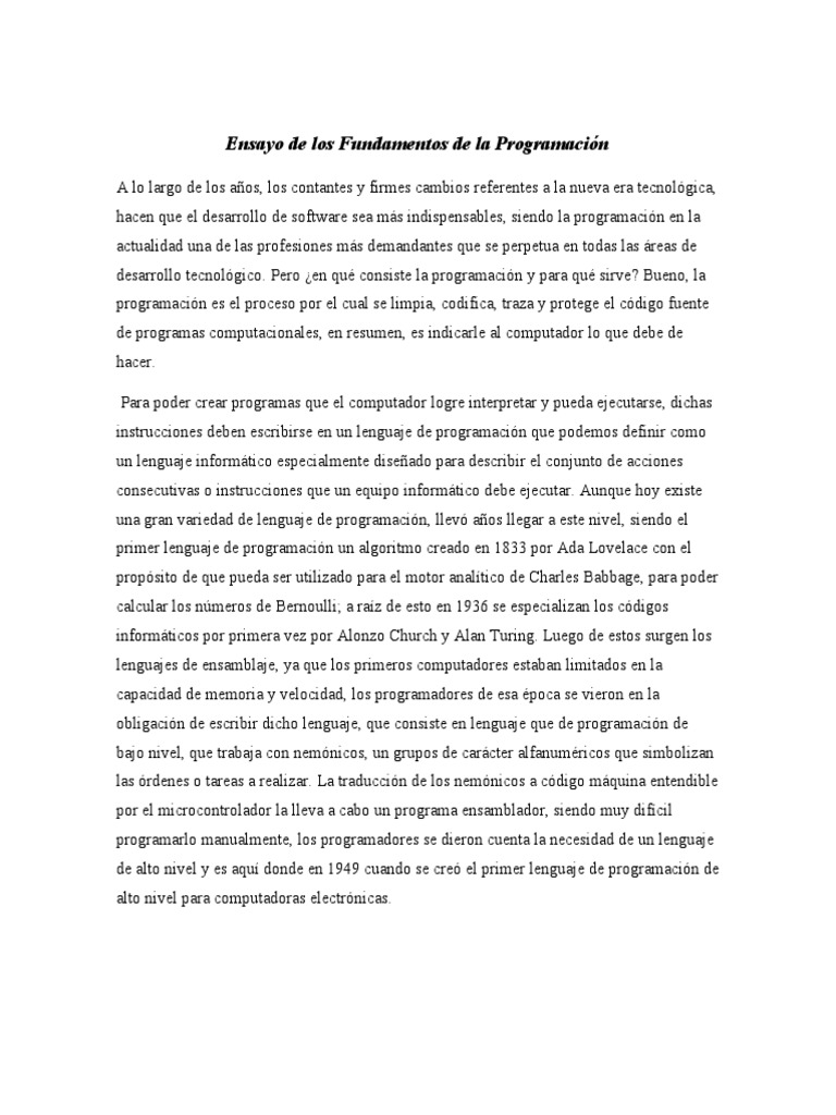 Ensayo de Los Fundamentos de La Programación | PDF | Programación de computadoras | Programa de ...