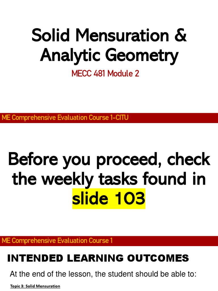 MECC481 - Week2 - Solid Mensuration Analytic Geometry | PDF