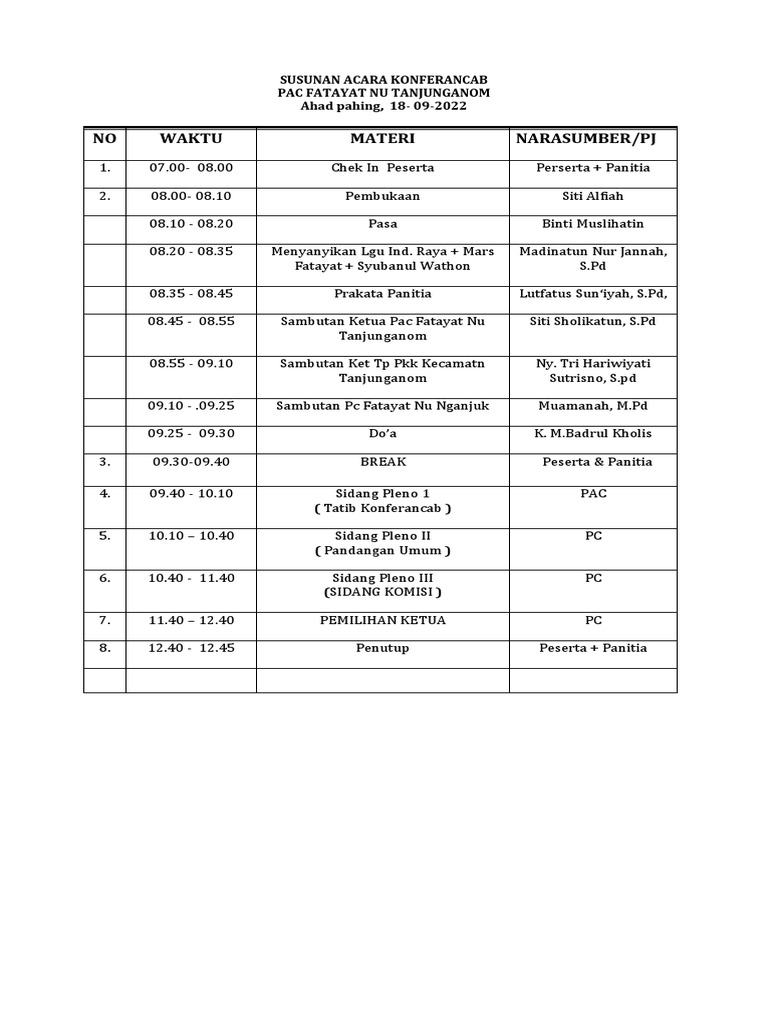 Susunan Acara Konferensi | PDF